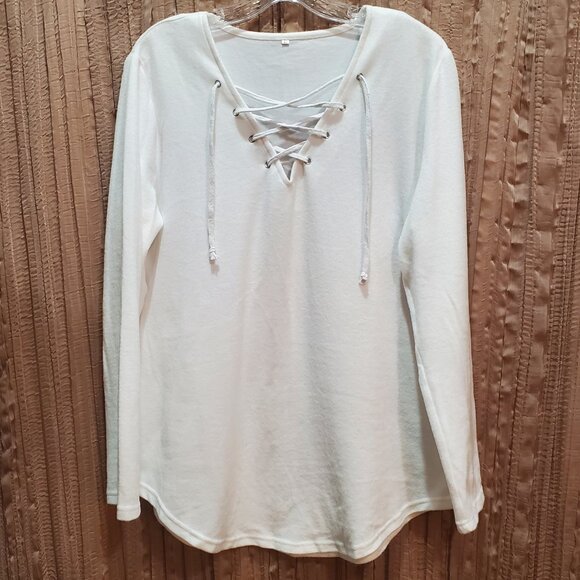 No Brand | Tops | Long Sleeve V Neck Crisscross Tie String Top Nwot ...